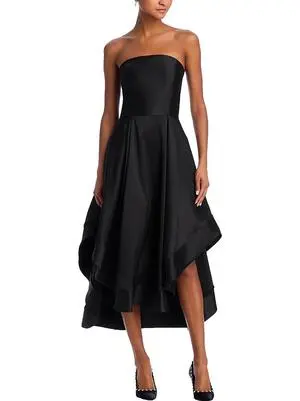 Aqua Mikado Strapless Midi Gown - Black