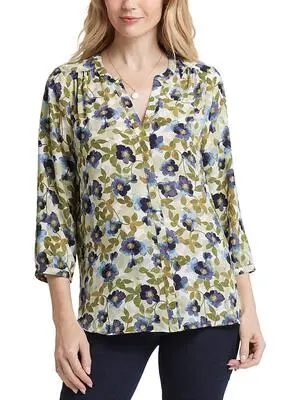 NYDJ Pintuck-Back Blouse Indigo Bloom