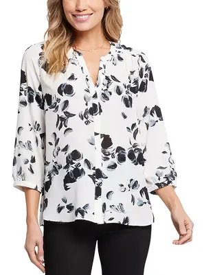 NYDJ Pintuck-Back Blouse Lotus Leaf