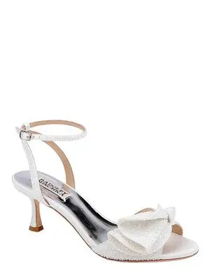 Badgley Mischka Remi Rhinestone Ruffle Mid-heel Sandals - White Satin