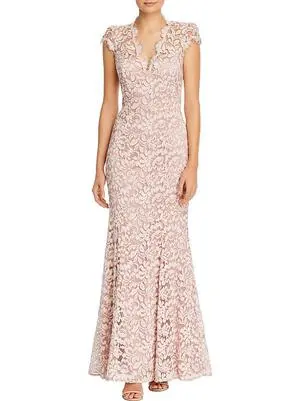 Eliza J Scalloped-Edge Lace Gown Blush