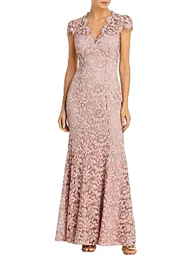 Eliza J Scalloped-Edge Lace Gown Mauve