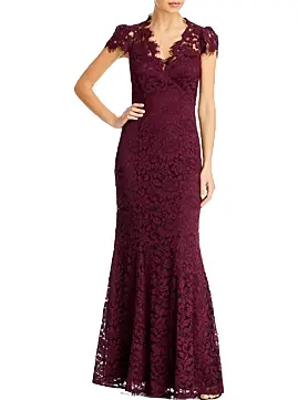Eliza J Scalloped-Edge Lace Gown Mulberry