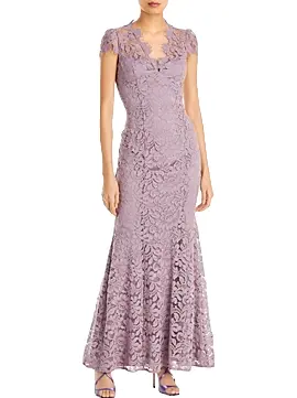 Eliza J Scalloped-Edge Lace Gown Violet