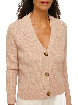 Whistles Rib Textured Wool Blend Cardigan - Camel