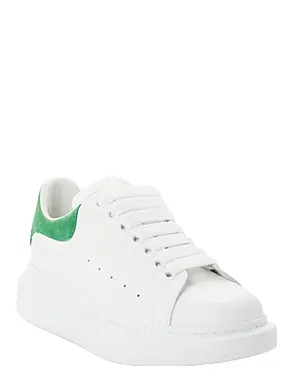 Alexander McQueen Oversized Suede Heel Detail Sneakers White/green