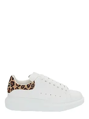 Alexander McQueen Oversized Suede Heel Detail Sneakers White/leopard Print