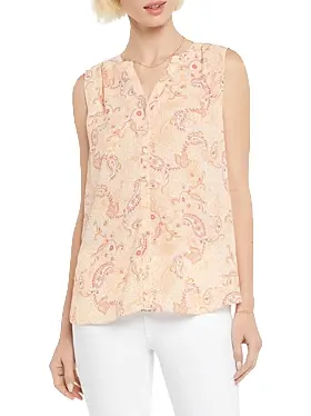 NYDJ Sleeveless Pleat Back Blouse Bpaisley