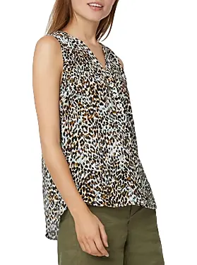 NYDJ Sleeveless Pleat Back Blouse Gia Leopard