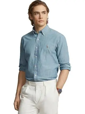 Polo Ralph Lauren Classic Fit Long Sleeve Chambray Cotton Button Down Shirt Chambray