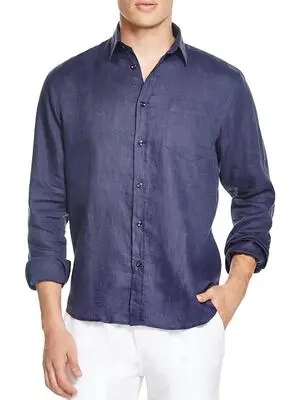 Vilebrequin Regular Fit Long Sleeve Linen Button Down Shirt - Navy