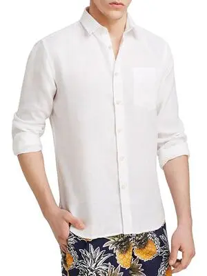 Vilebrequin Regular Fit Long Sleeve Linen Button Down Shirt - White