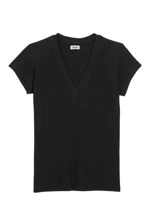 L'Agence Becca Cotton V-neck Tee - Black