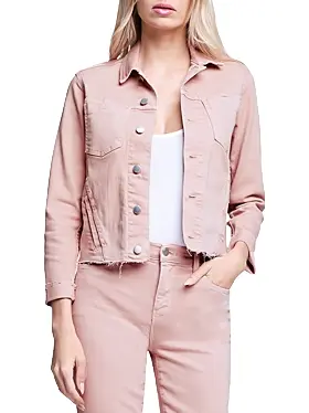 L'Agence L'AGENCE Janelle Slim-Fit Denim Jacket Dusty Pink