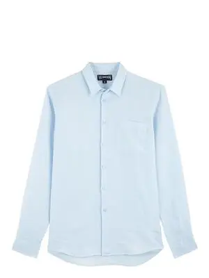 Vilebrequin Linen Solid Classic Fit Shirt Blue Ciel