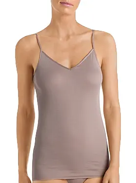 Hanro Cotton Seamless V-Neck Cami Cobblestone