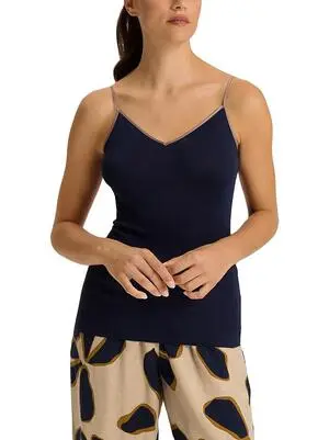 Hanro Cotton Seamless V-Neck Cami Deep Navy