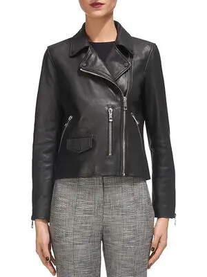 Whistles Agnes Leather Moto Jacket - Black