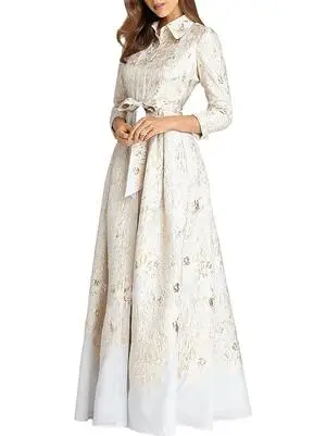 Rickie Freeman For Teri Jon Metallic Shirtwaist Gown - Gold