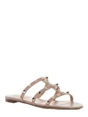Valentino Garavani Rockstud Slide Sandals - Poudre/gold