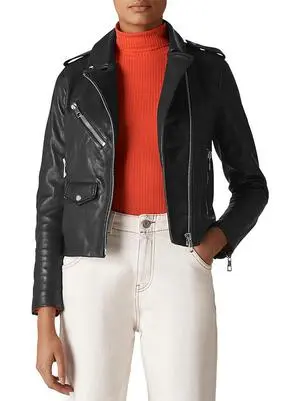 Whistles Agnes Leather Moto Jacket - Black