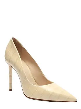 Schutz Lou Pointed Toe High Heel Pumps Eggshell Croc Leather