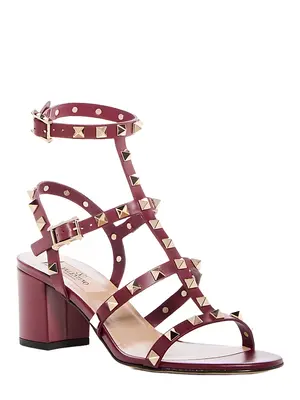 Valentino Garavani Valentino Garavani Rockstud City Block Heel Sandals Deep Red