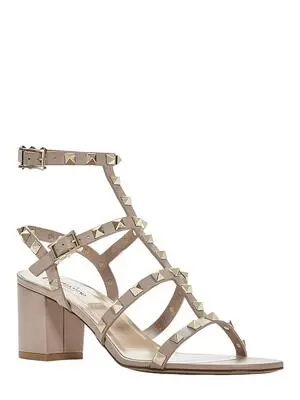 Valentino Garavani Rockstud City Block Heel Sandals - Poudre/gold