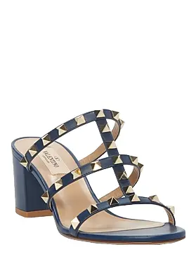 Valentino Garavani Valentino Garavani Rockstud Block Heel Slide Sandals Dark Blue
