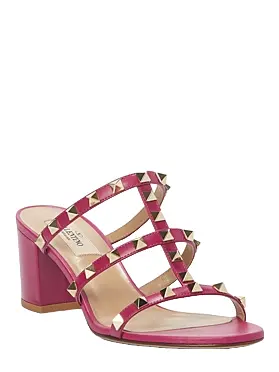 Valentino Garavani Valentino Garavani Rockstud Block Heel Slide Sandals Dark Pink