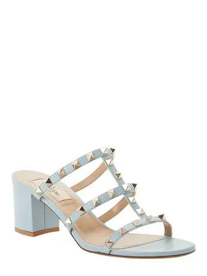 Valentino Garavani Valentino Garavani Rockstud Block Heel Slide Sandals Light Blue