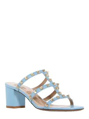 Valentino Garavani Valentino Garavani Rockstud Block Heel Slide Sandals Light Blue/natural