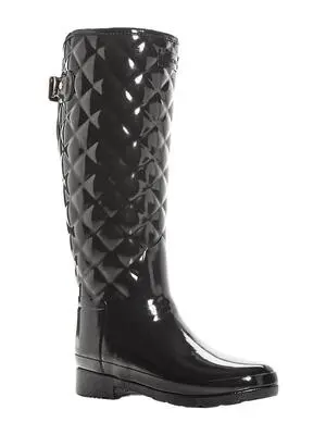 Hunter Refined Gloss Quilted Rain Boots - Black