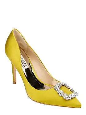 Badgley Mischka Badgley Mischka Cher Crystal Buckle Pumps Chartreuse Satin