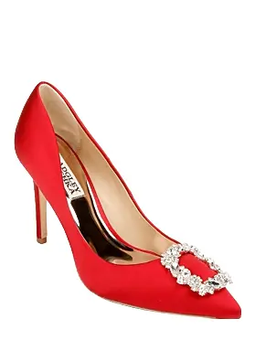 Badgley Mischka Badgley Mischka Cher Crystal Buckle Pumps Red Satin