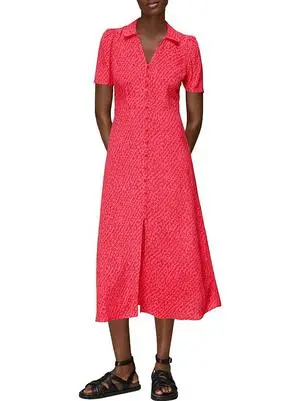 Whistles Rowan Diagonal Textured Midi Dress - Pink Multi