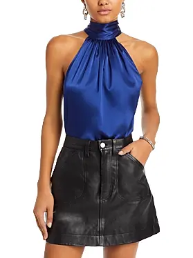 Ramy Brook Lori Silk-Blend Draped Top Navy