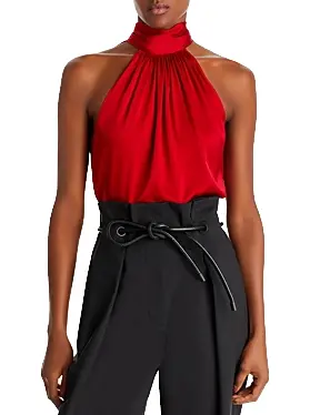 Ramy Brook Lori Silk-Blend Draped Top Scarlet