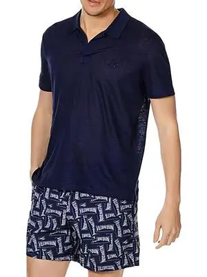 Vilebrequin Regular Fit Short Sleeve Linen Polo Shirt - Navy