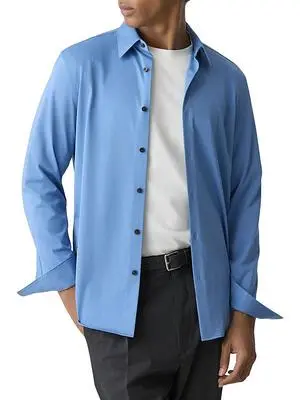 Theory Sylvain Shirt In Structure Knit Blue Lake