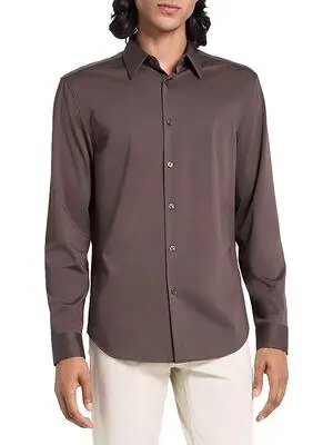 Theory Sylvain Shirt In Structure Knit Classic Brown