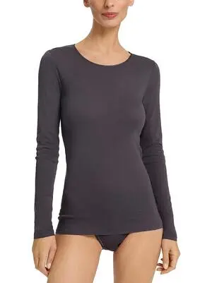 Hanro Cotton Long Sleeve Top - Black Pearl