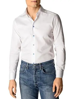 Eton Contemporary Fit Contrast Blue Button Shirt - White