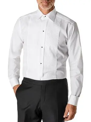 Eton Slim Fit Long Sleeve Pleated Bib Cotton Tuxedo Shirt - White