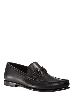 FERRAGAMO Gancini Crown Bit Leather Loafers - Black