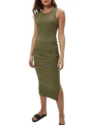 Michael Stars Wren Tank Midi Dress With Side Slit And Ruching - Caper