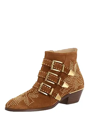 Chloé Chloe Susanna Studded Leather Booties Brown Suede