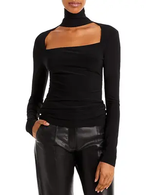 Norma Kamali Cut Out Turtleneck Top - Black