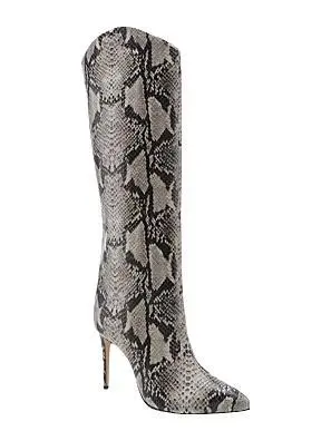 Schutz Maryana Snake-Embossed High-Heel Boots Natural