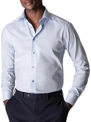Eton Cotton Contemporary Fit Textured Solid Shirt - Light Blue